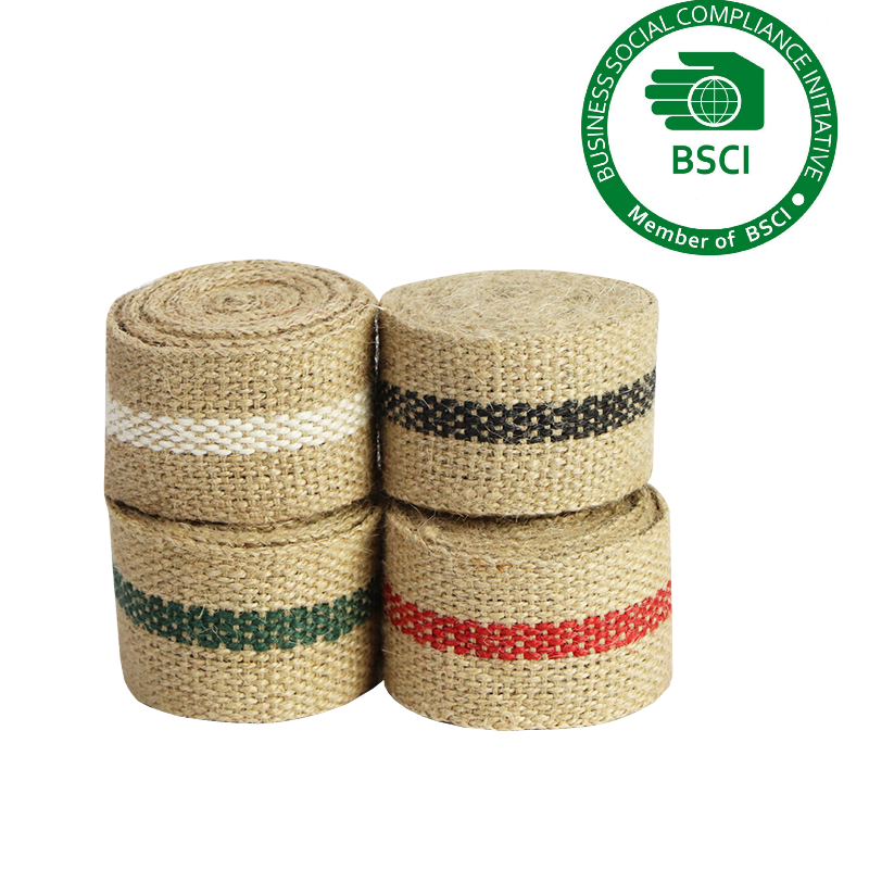 Jute band met streep 5 cm x 2,5 meter